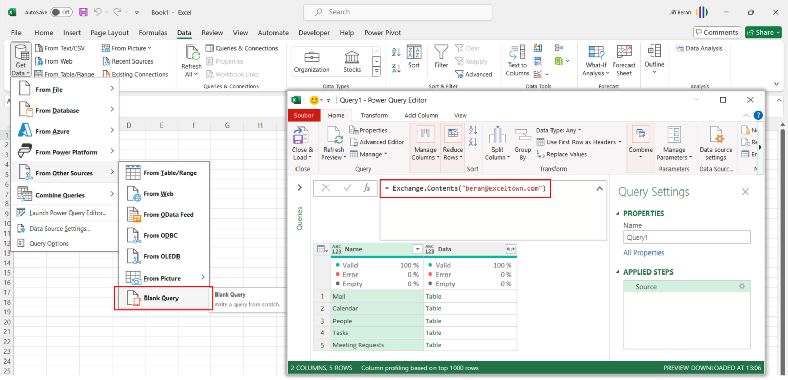 Use Power Query to get data from email folder, calendar etc. (Exchange ...