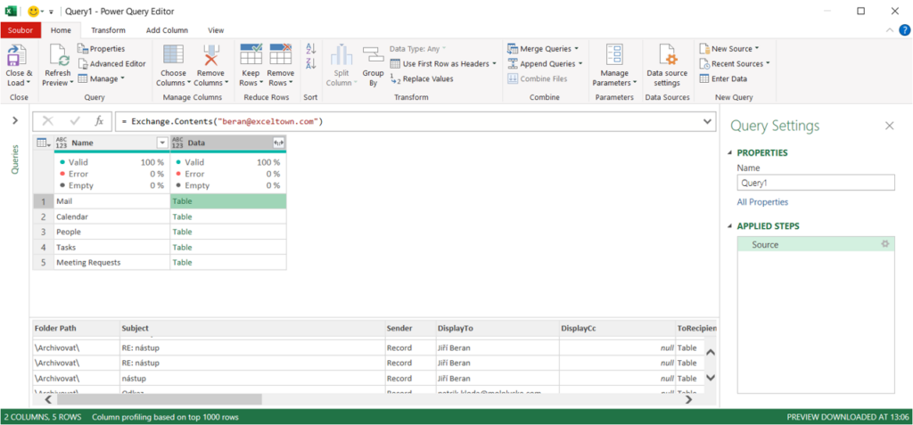 Use Power Query to get data from email folder, calendar etc. (Exchange ...